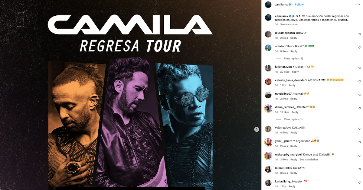 La banda Camila anuncia reencuentro en nueva gira por EEUU