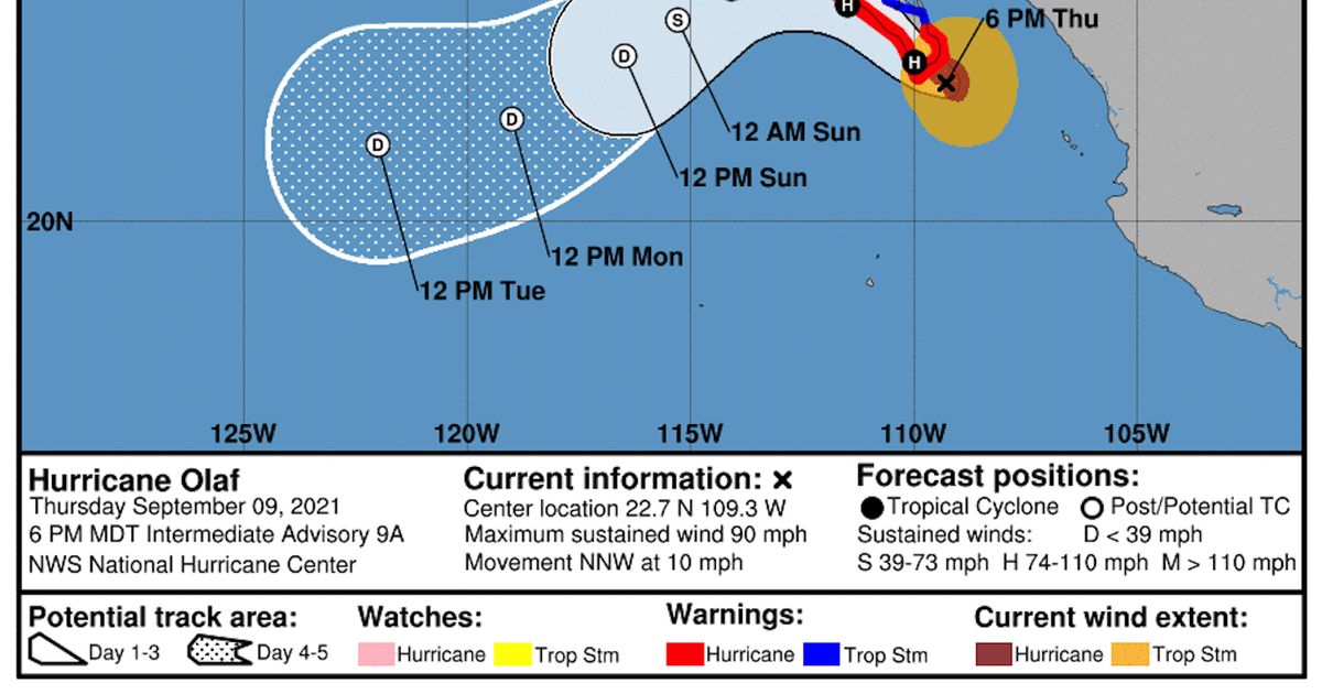 El huracán Olaf se dirige a Los Cabos, México