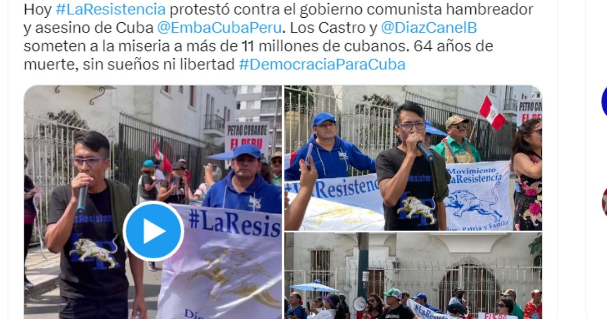Peruanos protestan frente a la embajada de Cuba en Lima