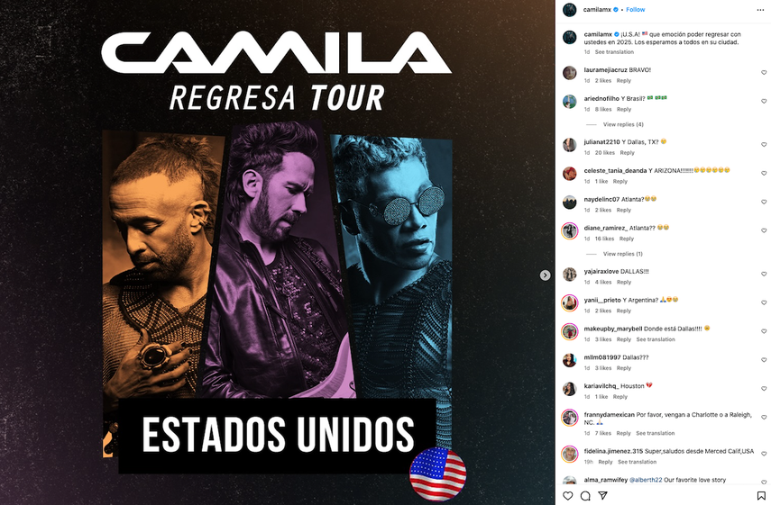 La banda Camila anuncia reencuentro en nueva gira por EEUU