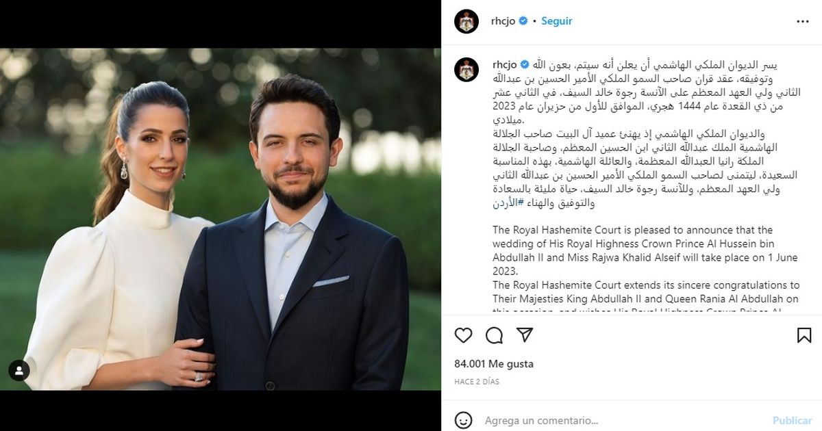 Familia Real de Jordania anuncia fecha de la boda del príncipe heredero