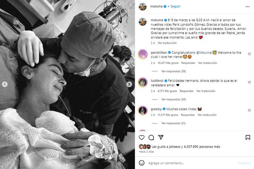 Maluma comparte fotografías del nacimiento de su hija