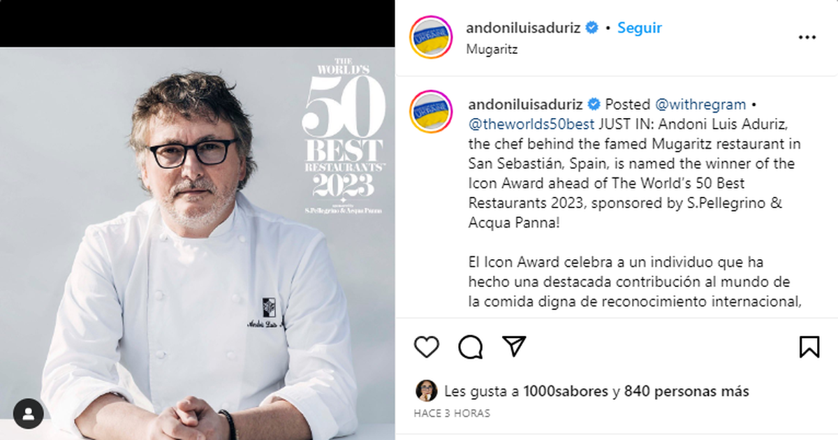 Chef español Andoni Luis Aduriz recibe el premio Icon