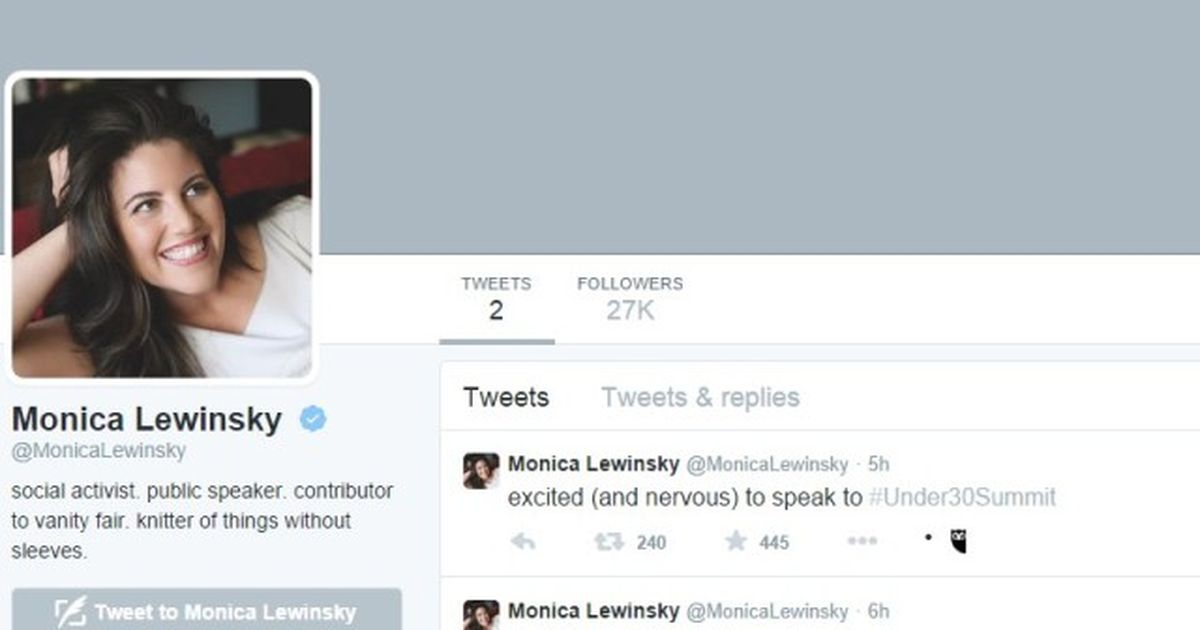 Mónica Lewinsky abrió su cuenta en Twitter